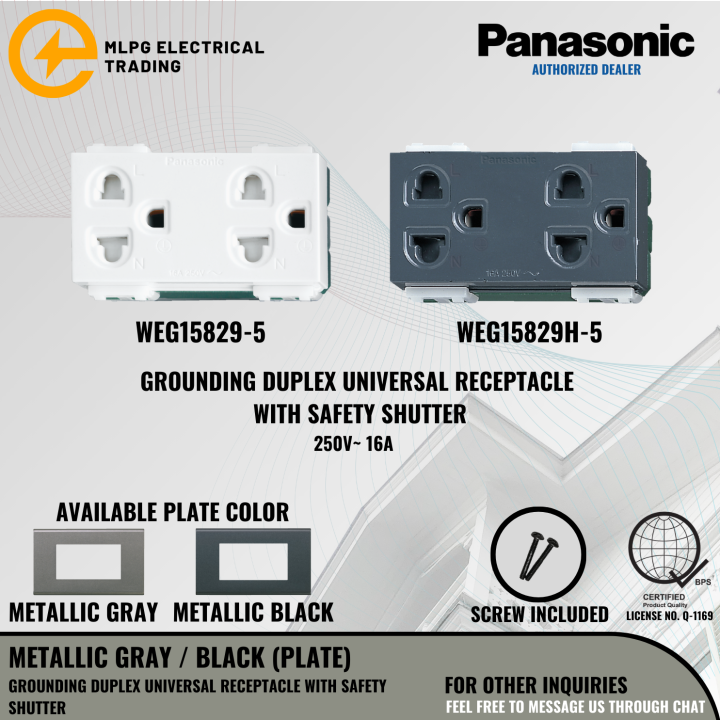 Panasonic Full Color Wide Series Duplex Outlet w/ Ground and Safety ...