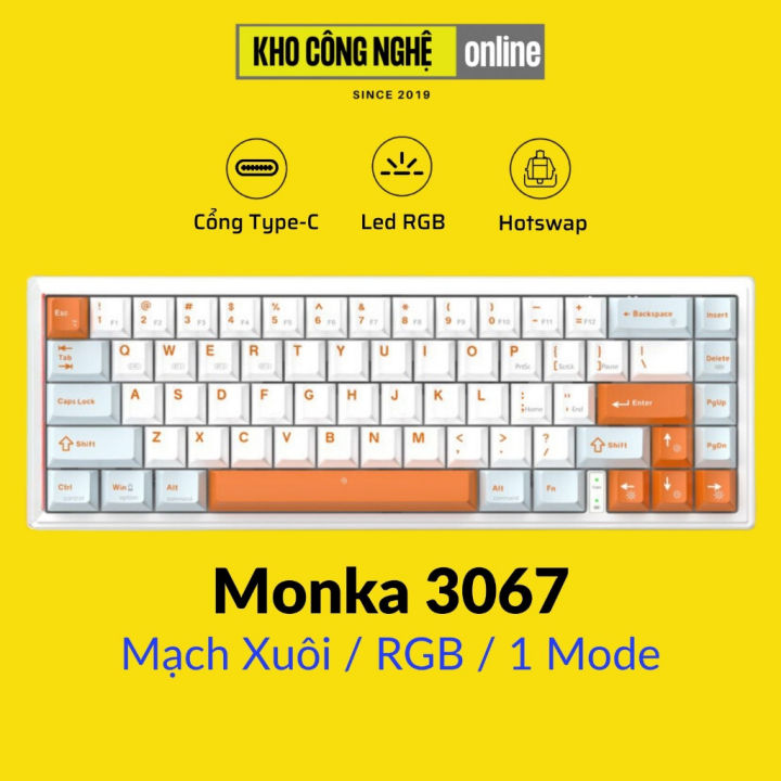 MONKA 3067 - Bàn phím cơ MONKA 3067 Không Dây, Mạch Xuôi, Led RGB, Kết ...