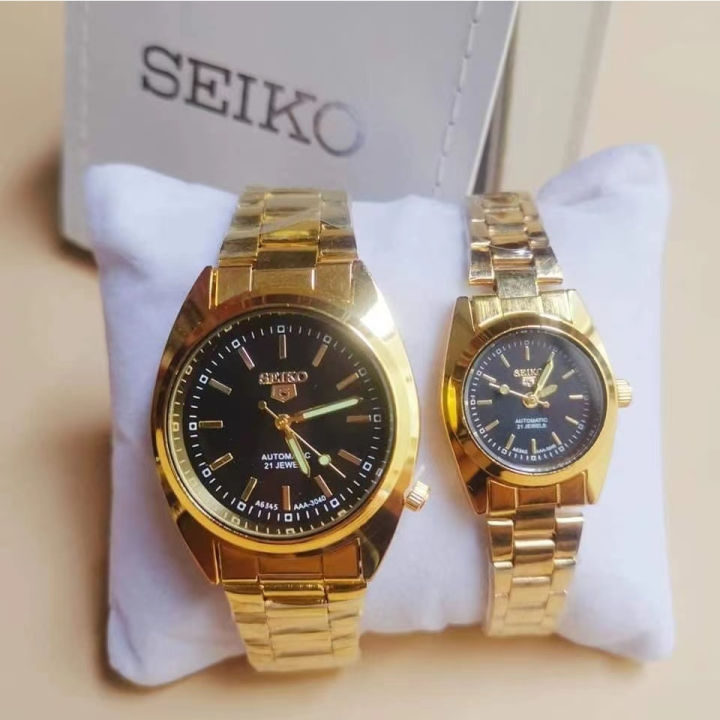 SEIKO GOLD BLACK Buy 1 Take 1 Couple Watch Gold for Women and Men relo ...