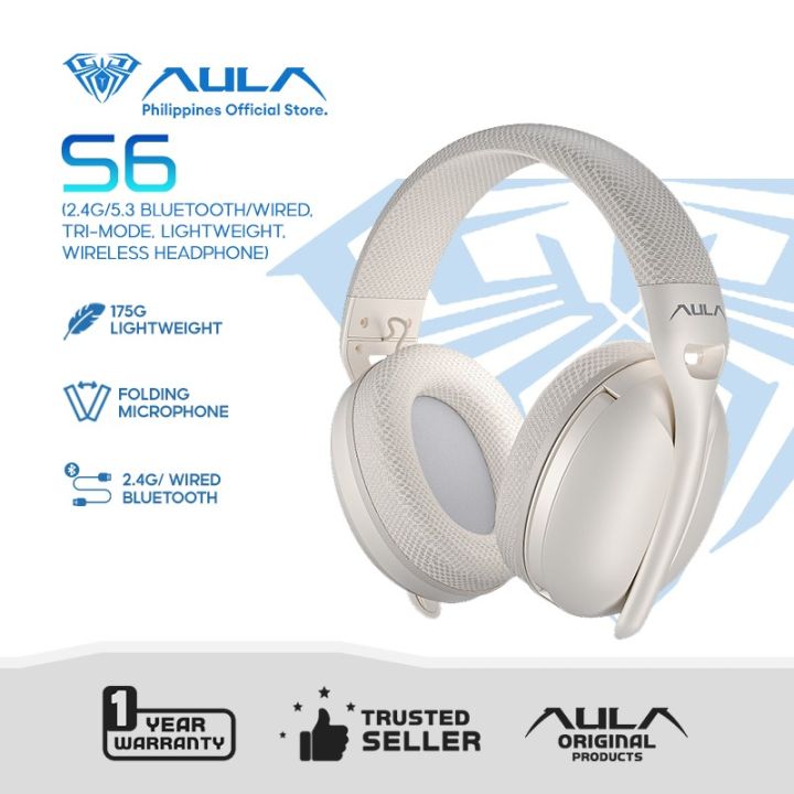 AULA S6 Wireless Headset – 3 Modes (2.4G/Bluetooth/Wired), Foldable Mic ...