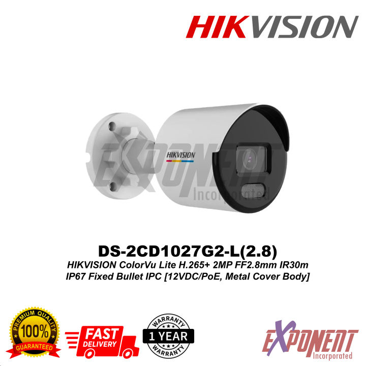 DS-2CD1027G2-L(2.8) - HIKVISION ColorVu Lite H.265+ 2MP FF2.8mm IR30m IP67 Fixed Bullet IPC ...