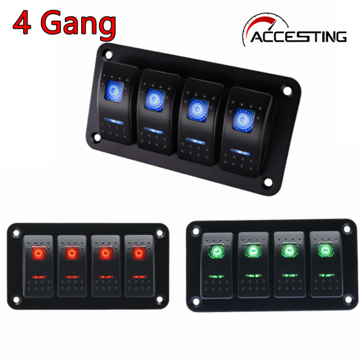 4 Gang Rocker Switch Panel Waterproof LED Backlight On/Off Marine ...