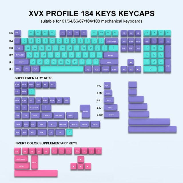 Double Shot XVX Profile PBT Keycaps Purple 169 Keys Custom Keycaps for ...