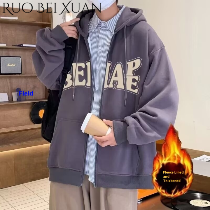 Ruo Bei Xuan เสื้อสเวตเชิ้ตแบบรูดซิปคลุมสไตล์อเมริกันสำหรับผู้ชายและ ...