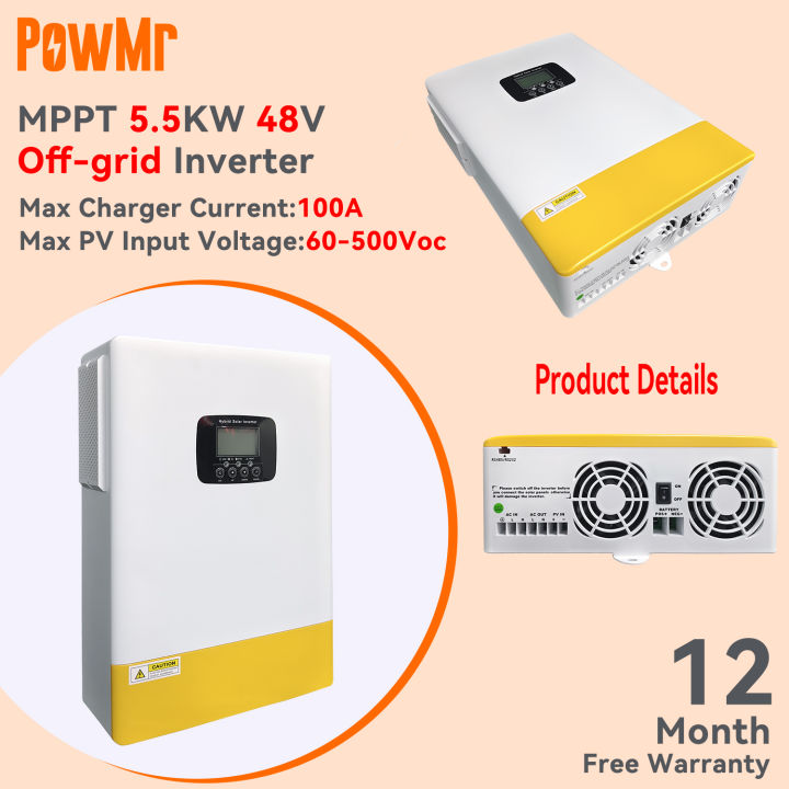 PowMr 6.2KW Hybrid Solar Inverter Built in 110A MPPT Solar Charger Controller Max PV Input ...