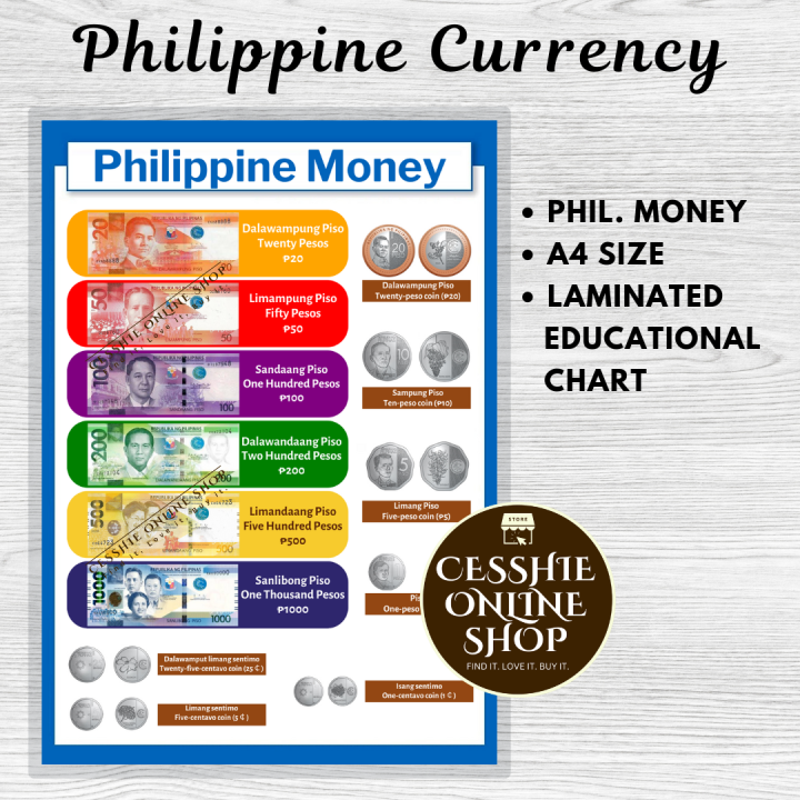 PHILIPPINE CURRENCY CHART | A4 SIZE | LAMINATED EDUCATIONAL CHART ...