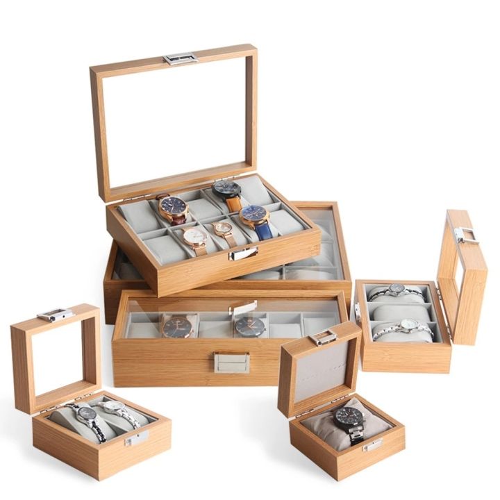 Watch Box Display Jewelry Watches Case 3/6/12 Grid Slot Wooden Glass ...