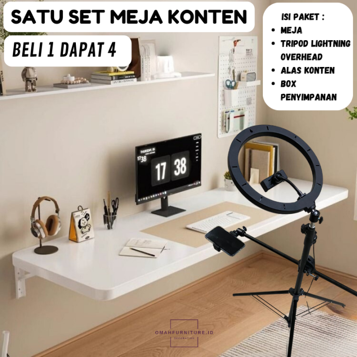 Furnitureku.id Meja Konten Lipat Dinding Satu Set Isi 4 Tripod HP Ring ...