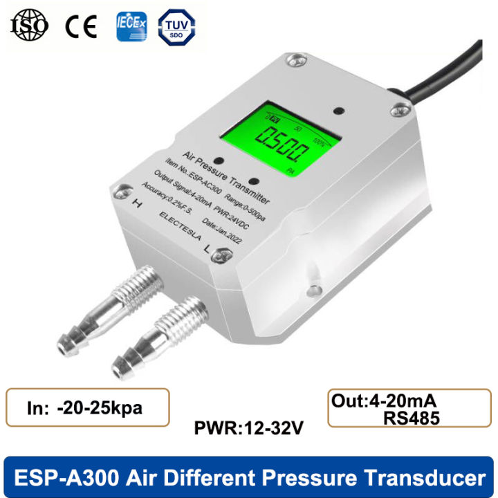 New LCD Wind Pressure Transmitter Output RS485 4-20mA Differential Pressure Negative Pressure ...