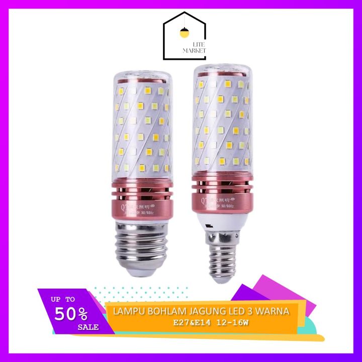 Lampu Bohlam 3Warna LED Candle 12W 16W Jagung E27 E14 Hias Downlight Putih Kuning Natural Biru ...
