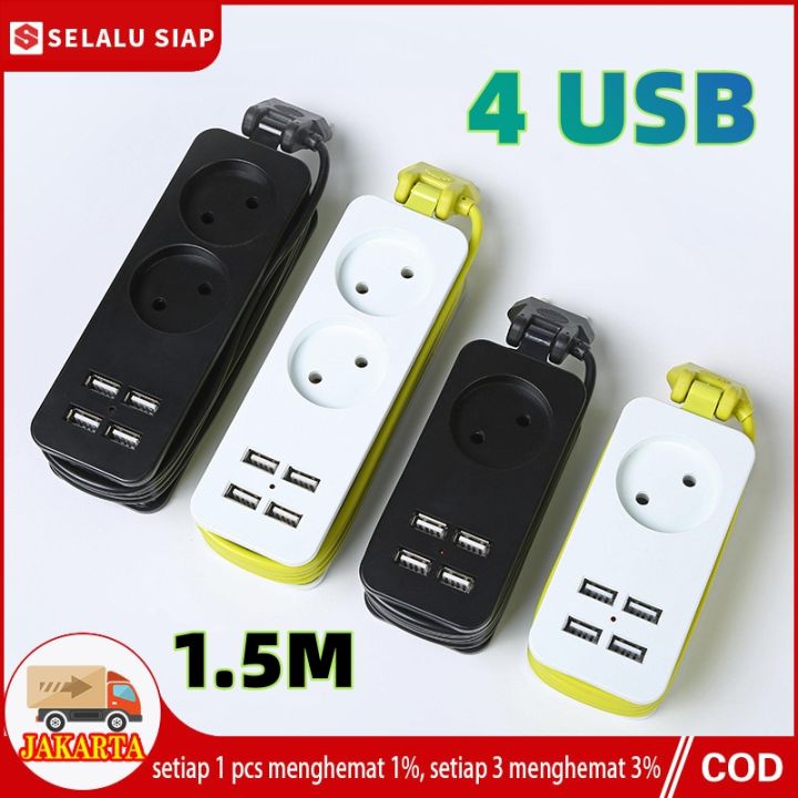 Stop Kontak Traveling 2 Lubang Saklar 1.5M - 4 Port USB Portable ...