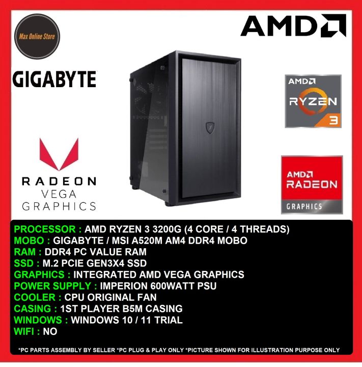 Gaming Office Home Value PC DESKTOP AMD RYZEN 3 3200G / 8GB / 16GB ...