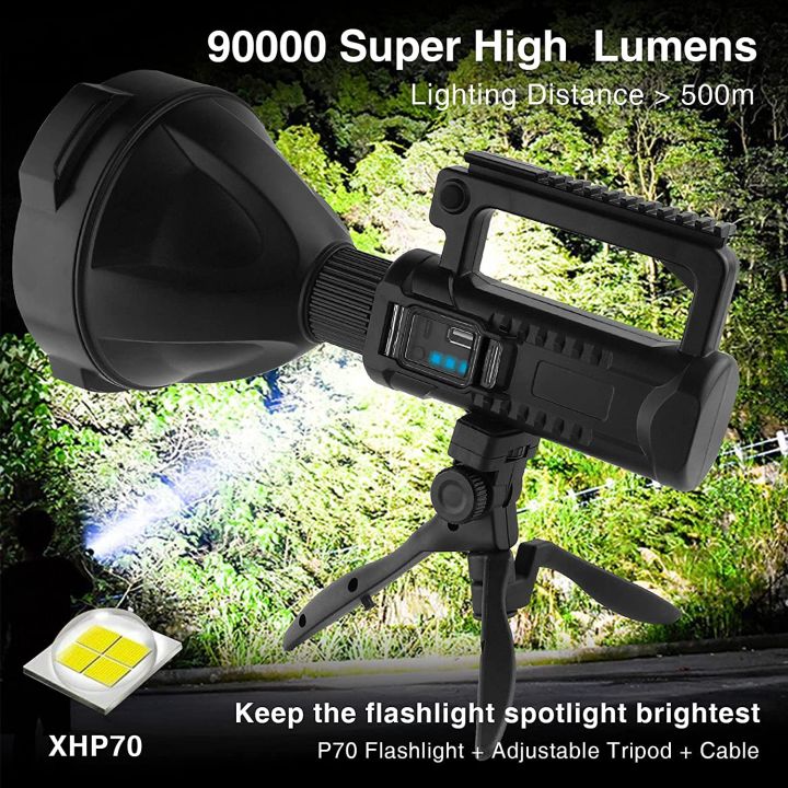 Torchlight 90000Lumens 1500M Long Range Rechargeable Spotlight High ...