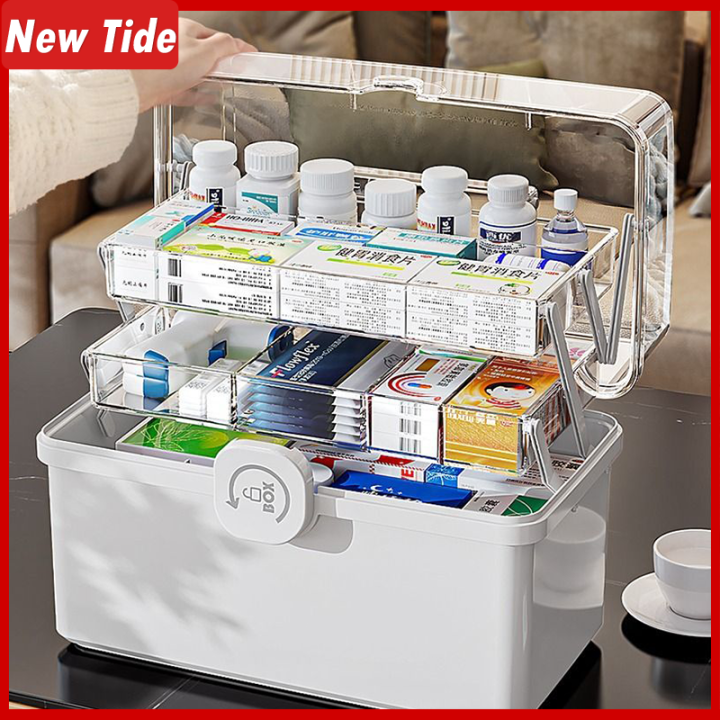 Family First aid box storage box multi-layer handle emergency medicine ...