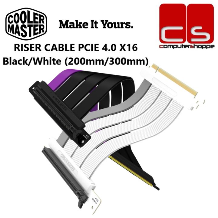 Cooler Master Riser Cable PCI-E 4.0 x 16 - Black/White (200mm/300mm ...