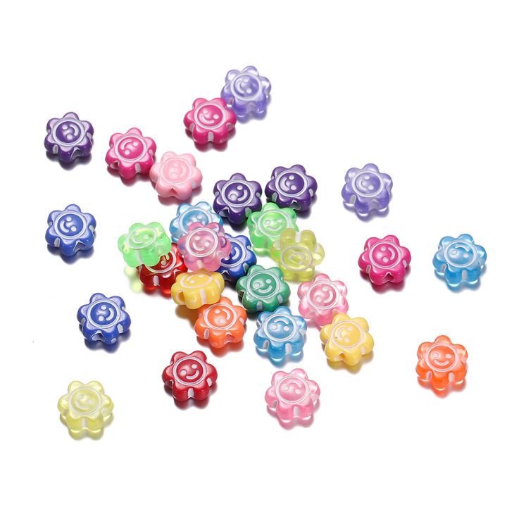 St.kunkka 50pcs 10mm Colorful Flower Smiley Face Beads Sunflower ...