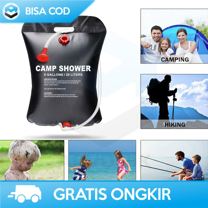 SHOWER MANDI SET KANTONG AIR PORTABLE CAMPING 20 LITER YYEDC HITAM ...