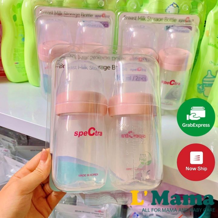 Bộ 2 Bình Trữ Sữa Cổ Rộng Spectra Chính Hãng Hàn Quốc 160ml Có Nắp Đậy, Nắp Được Các Núm Ti Cổ ...