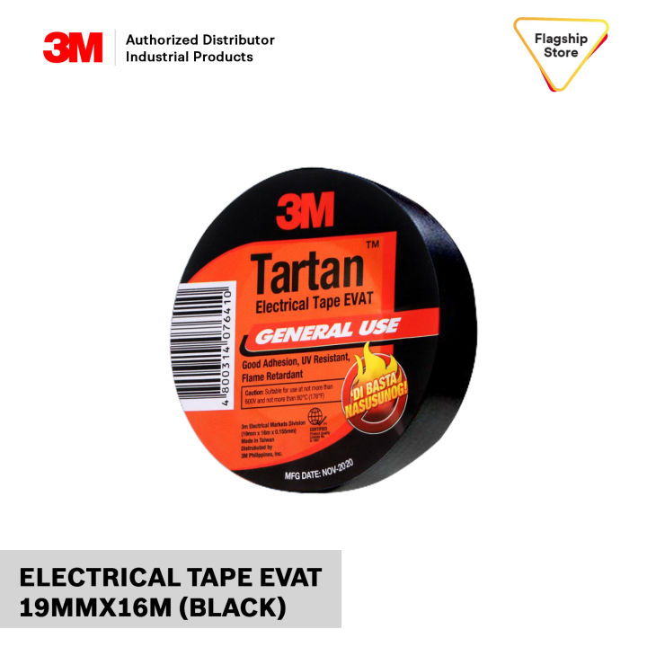 3M TARTAN ELECTRICAL TAPE 19MM X 16M EVAT Fire Retardant Black | Lazada PH