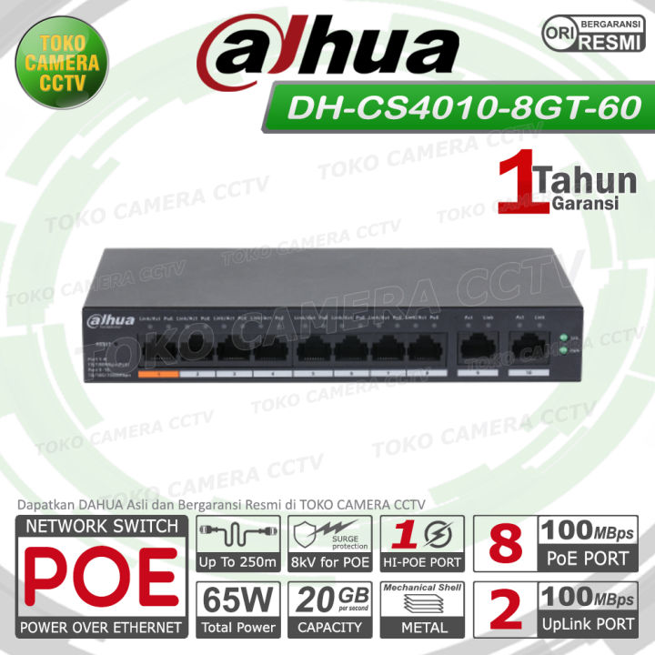 SWITCH POE DAHUA 8 PORT DH-CS4010-8GT-60 SMART MANAGED POE 8 PORT ...