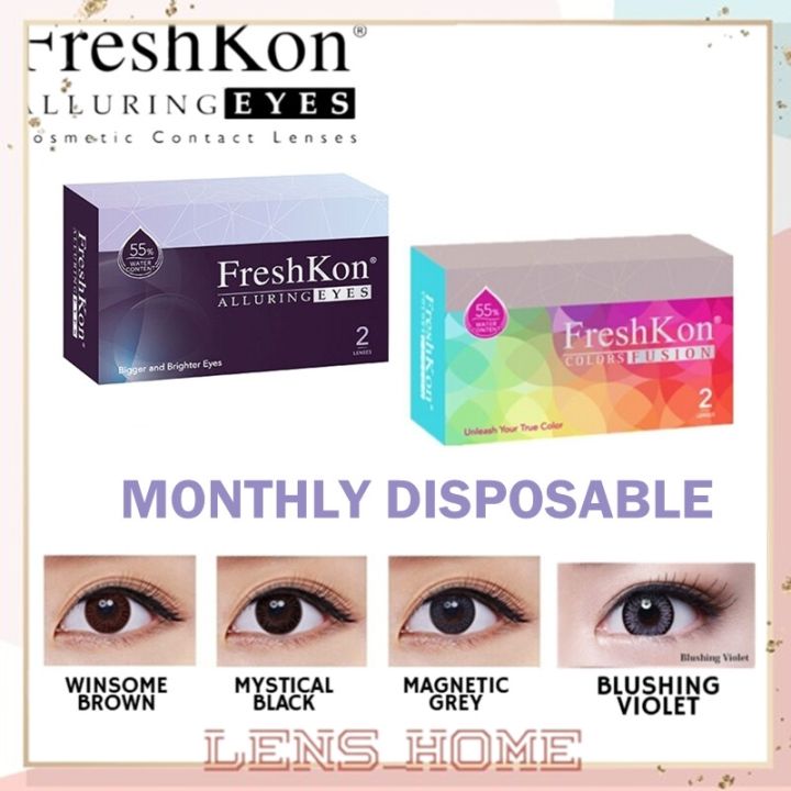 (2 PCS) FRESHKON Alluring Eyes / Color Fusion Monthly Disposable Lens ...