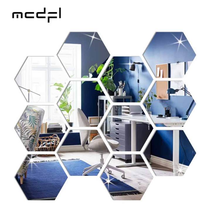 MCDFL Large Hexagonal Mirror Stickers For Bedroom Big Acrylic Wall ...