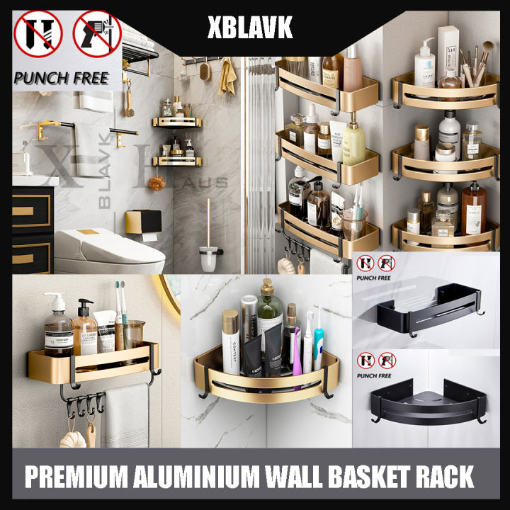 XBLAVK MATTE BLACK PREMIUM ALUMINIUM WALL BASKET RACK BATHROOM BASKET ...