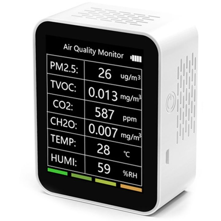 6 in 1 Air Quality Detector PM2.5 TVOC CO2 CH2O Temperature Humidity Monitor Intelligent Multi ...