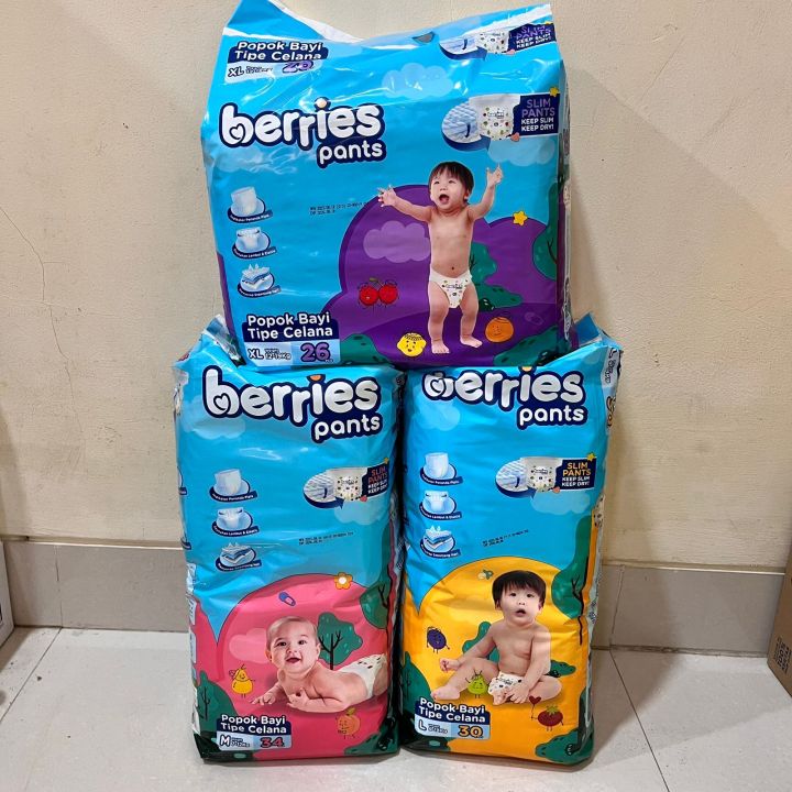 Berries Pants Popok Bayi Tipe Celana ukuran M34 / L30 / XL26 | Lazada ...