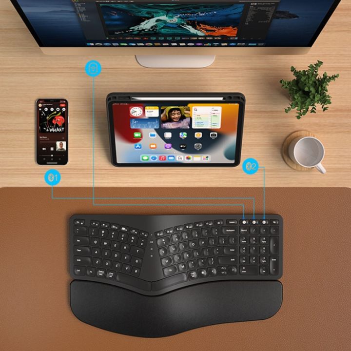 Backlit Split Keyboard and Mouse Comb Bluetooth Wireless Ergonomic ...