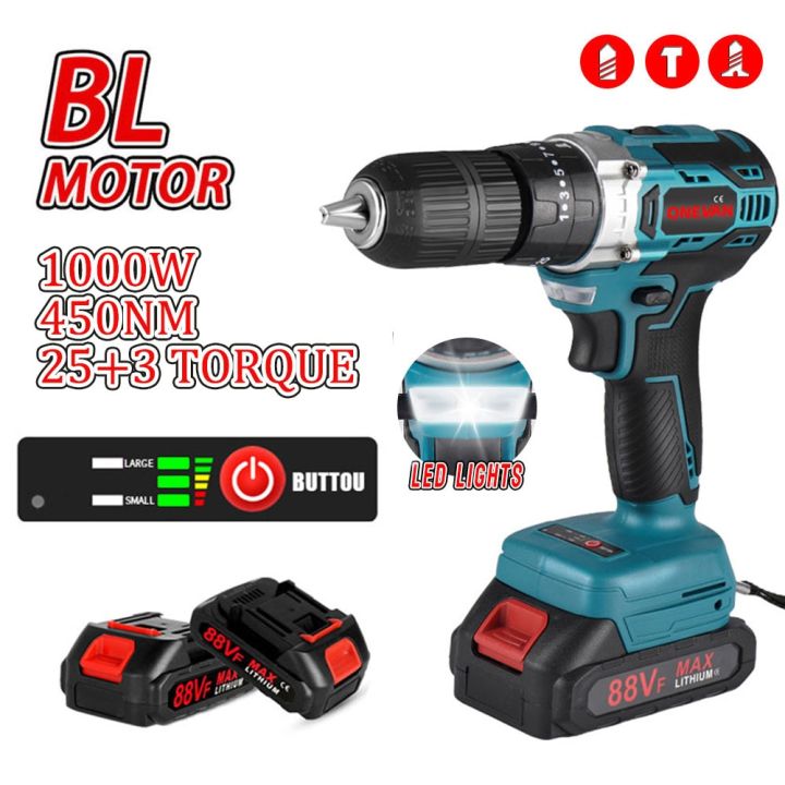 Makita Drill Cordless Drill 1000W 450NM Cordless Screwdriver (25+3 Torque) Cordless Drill ...