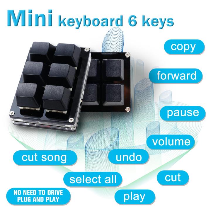 6 Keys Black Keypad Mini Keyboard Copy Paste Custom Key Shortcut