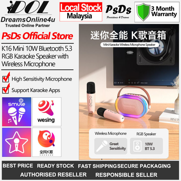 K16 Portable Mini 10W Bluetooth 5.3 RGB Karaoke Speaker Build-in DSP Wireless Microphone TF USB ...