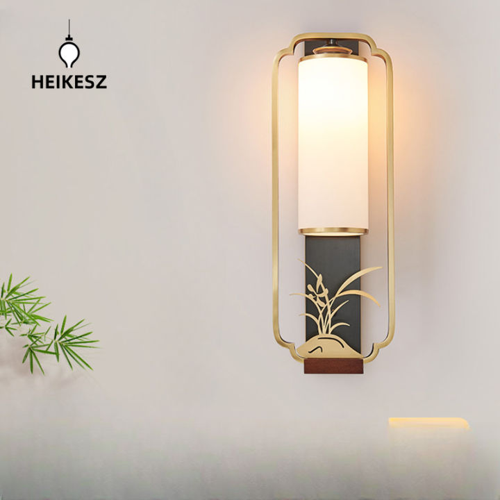HEIKESZ All Copper New Chinese Wall Lamp Bedroom Bedside Lamp Living ...