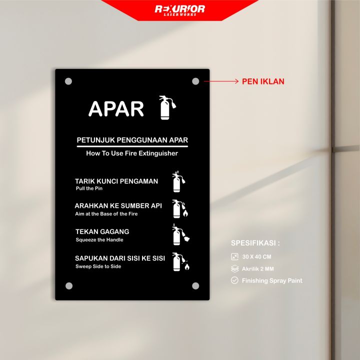 Sign Board Akrilik Petunjuk Penggunaan APAR Papan Tanda Modern ...
