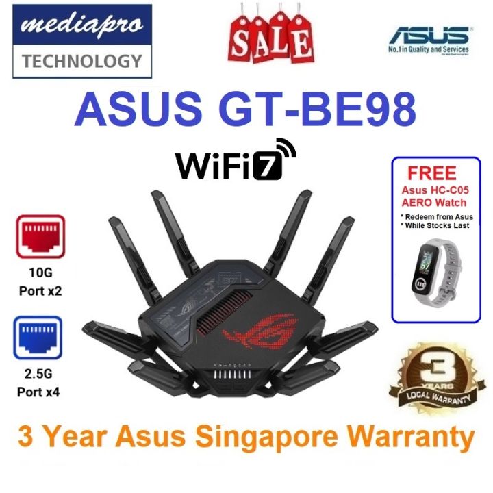 ASUS ROG Rapture GT-BE98 Quad-band WiFi 7 (802.11be) Gaming Router ...