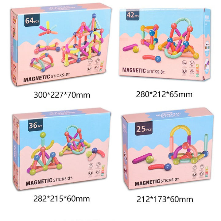 64Pcs Set Mainan Magnet Stick Balls 42Pcs Magnetic Building 25 Pcs Blocks Edukasi Mainan Dengan ...