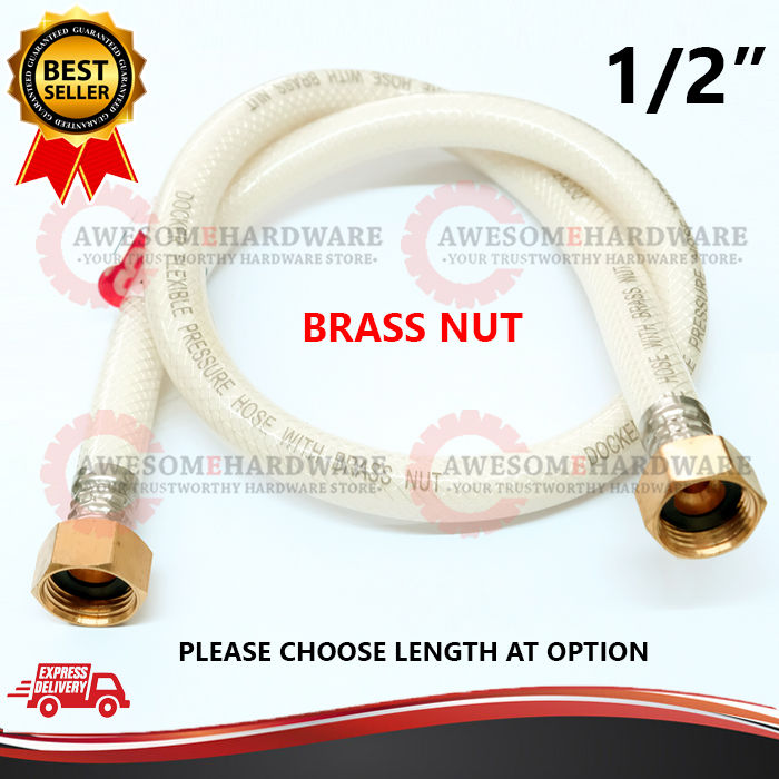 (BRASS NUT) 1/2" REINFORCED PVC FLEXIBLE HOSE CONNECTING PIPE FOR INLET ...