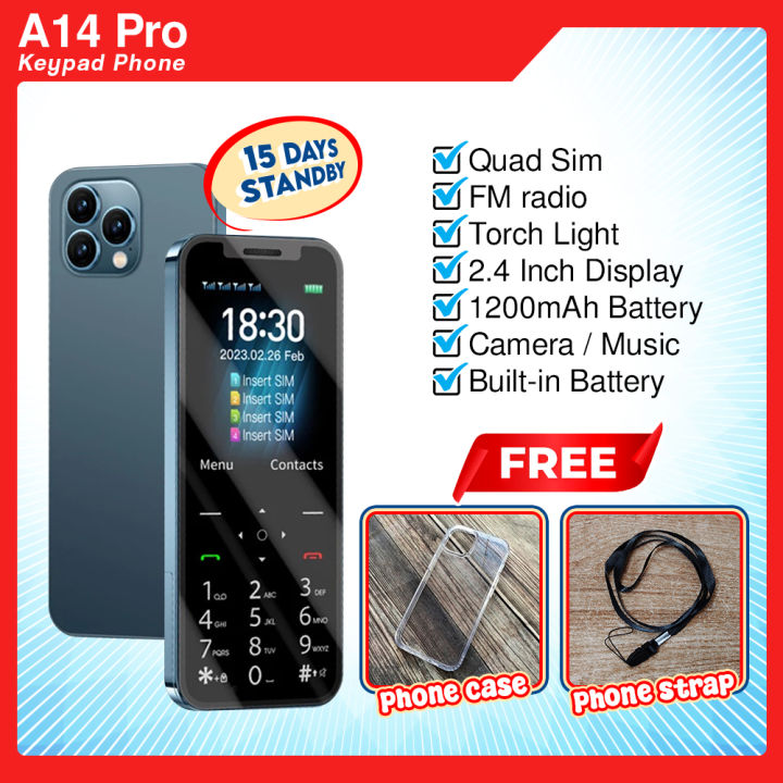 FREE CASE & STRAP A14 Pro Quad Sim 2.4" LCD Keypad Phone Built-in ...