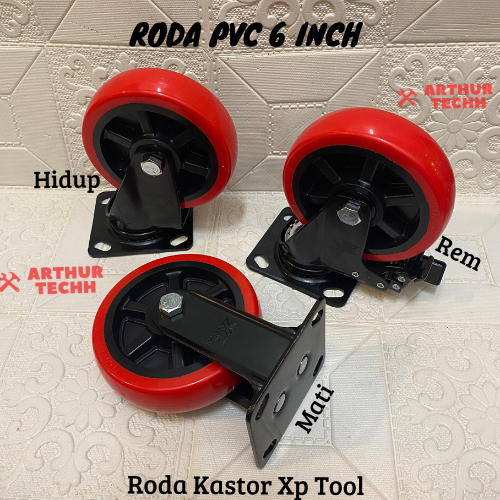 Roda PVC 6" Inch (Mati Hidup Rem) Roda Kastor Troli Wheel Kokoh 80KG ...