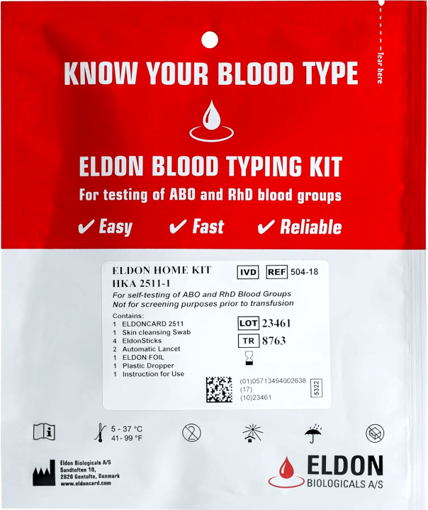 Eldoncard Blood Type Test Kit - Accurate Instant - A B O RhD Negative ...