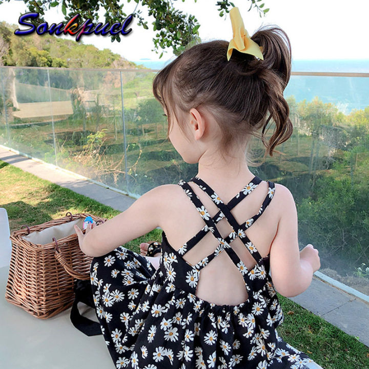 Sonkpuel New Children Girls Splicing Daisy Dress Summer Kids Backless ...