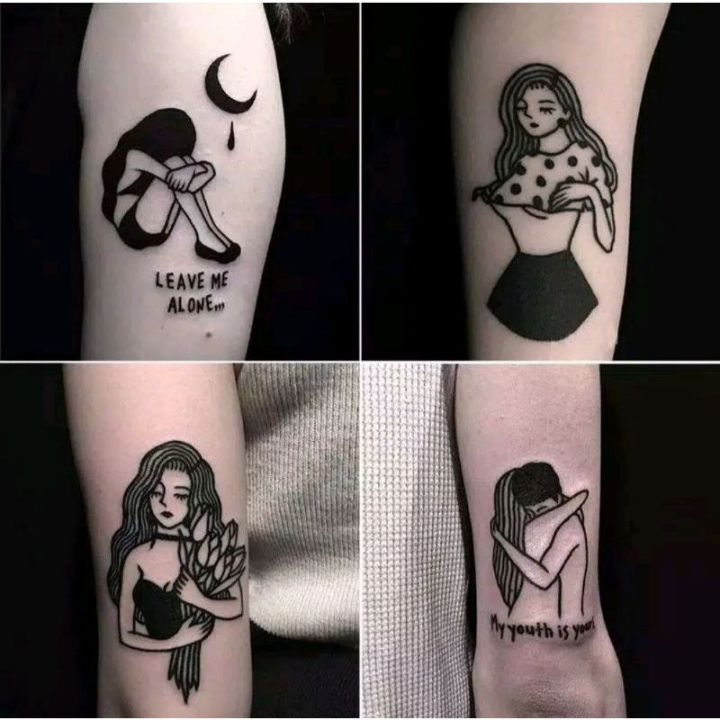 Tato Temporer Sad Girl Wanita Temporary Tattoo Tahan Air Aesthetic ...