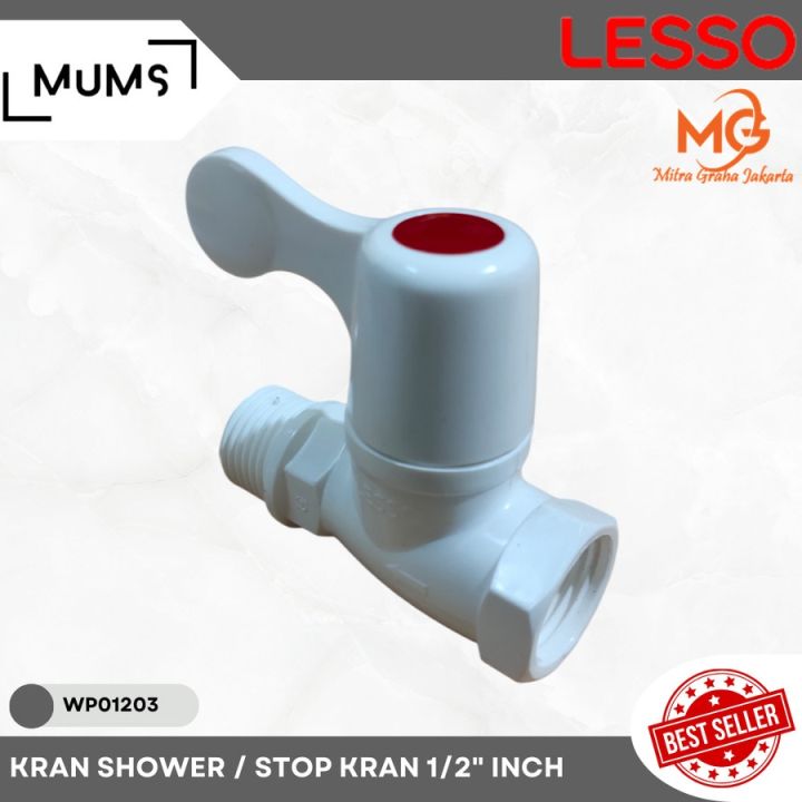 MG Stop Kran Air Lesso 1/2" Inch Pvc Plastik Kran Shower Bidet Kamar Mandi Engkol Keran Jet ...