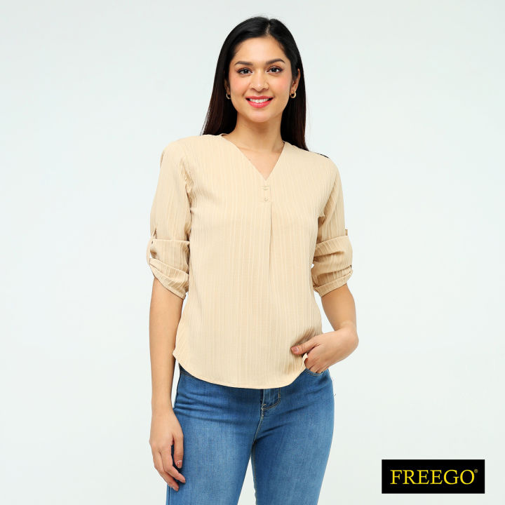 Freego Ladies Woven Bubble Line 3/4 Blouse AST04-0146 | Lazada