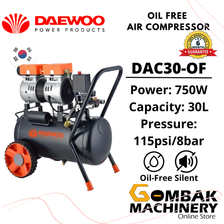 DAEWOO DAC30-OF 1HP/750W 30Litre Oil Free Air Compressor -6 Months ...
