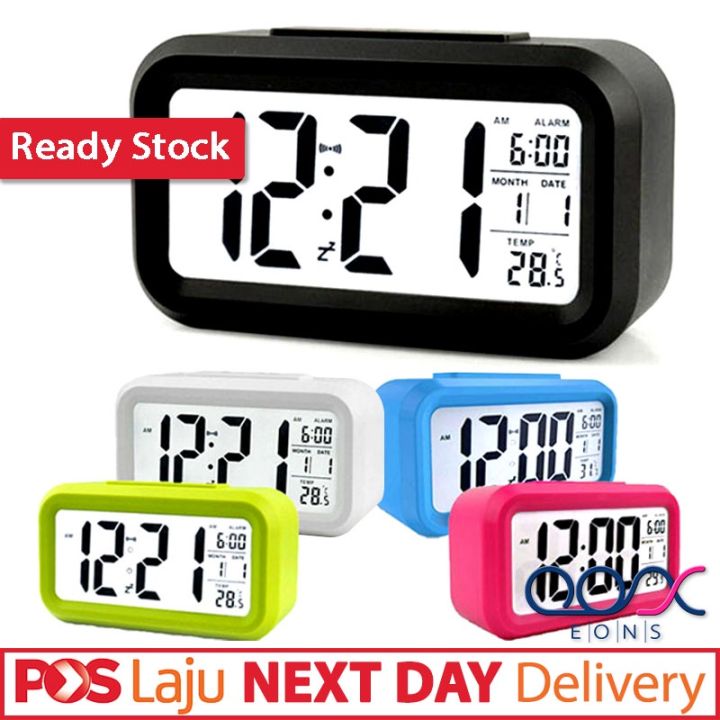 DAY NIGHT Auto Sensor Alarm Dimmable Clock Induction LED Light ...