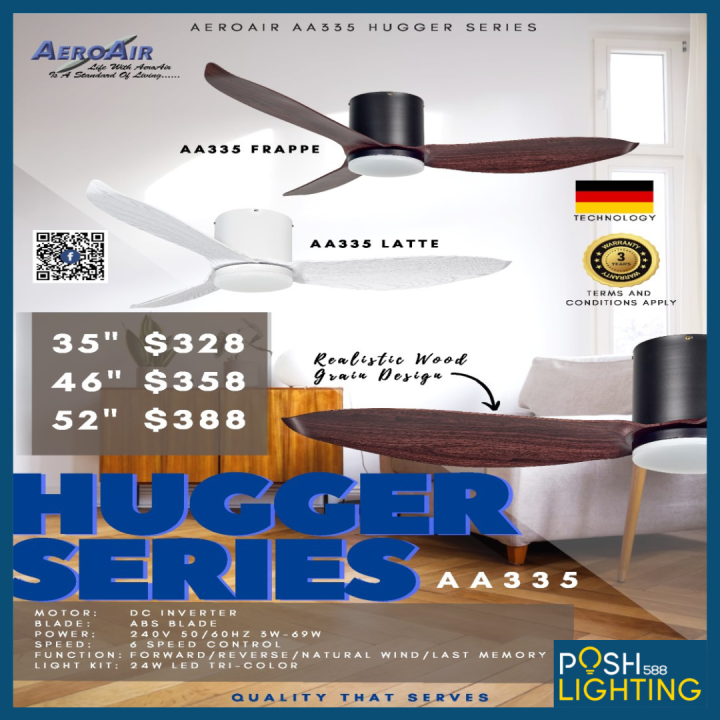 AeroAir AA335 Hugger Series Ceiling Fan with Tri Tone LED with concrete ...