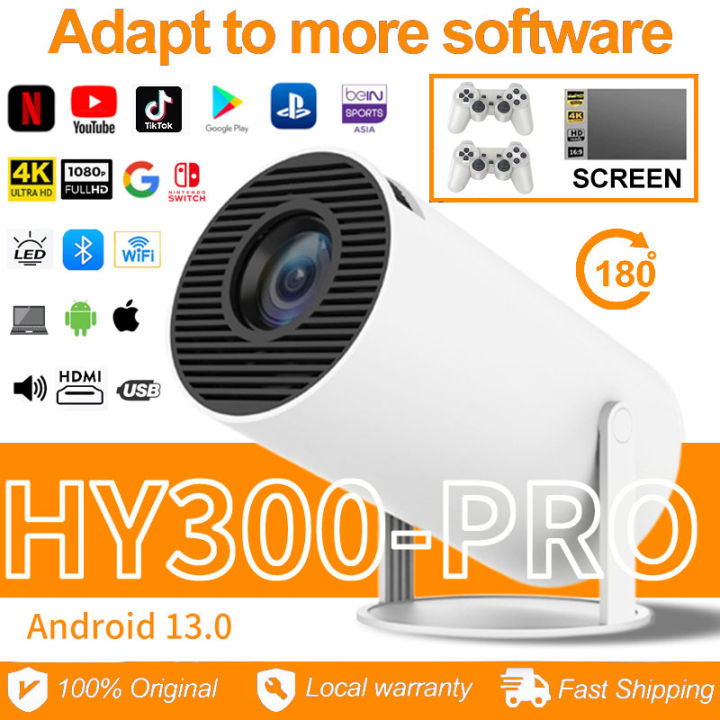 HY300 Smart Projector UHD 8000 Lumens Portable Mini WiFi Bluetooth ...