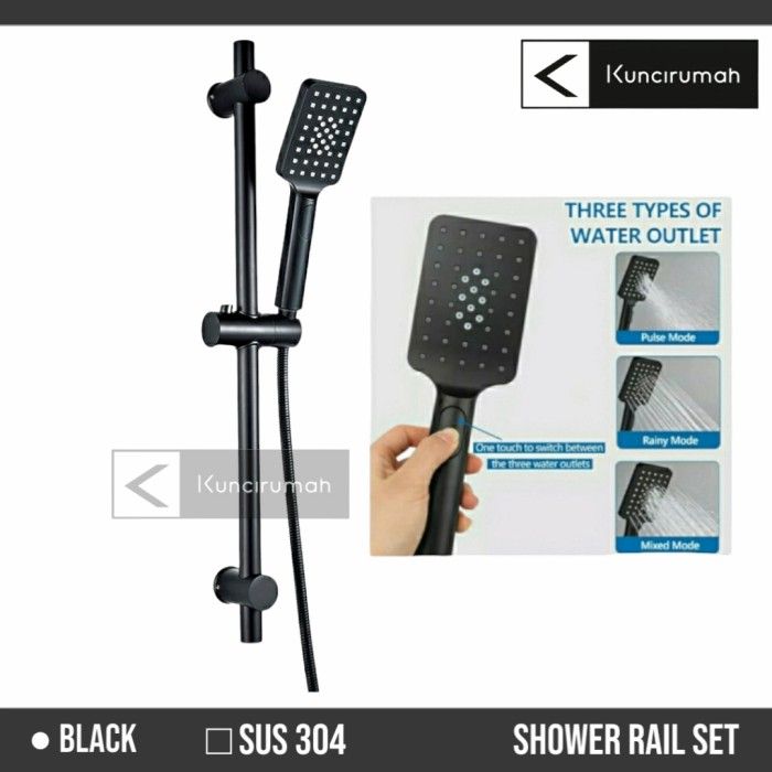 Hand Shower Rail Black/ Shower Tiang Pipa Column Hitam / Shower kran ...
